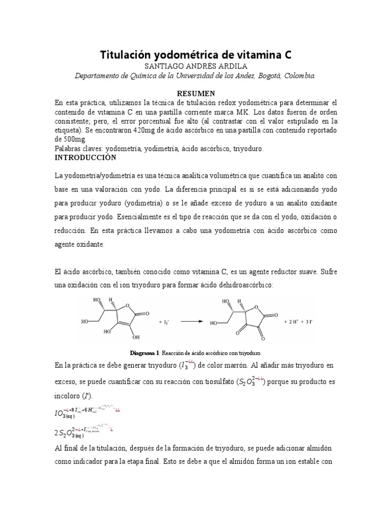 Iodometric Titration of Ascorbic Acid | PDF | Redox | Química