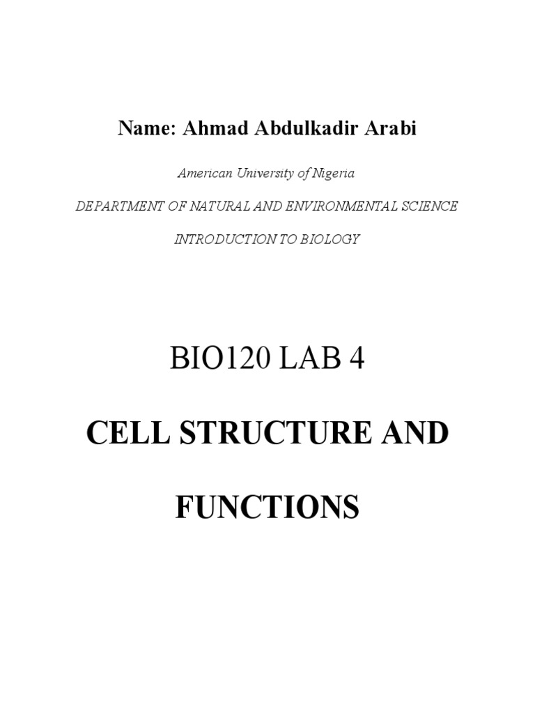 Cell Structure and Function Lab 4 | PDF | Eukaryotes | Cell (Biology)
