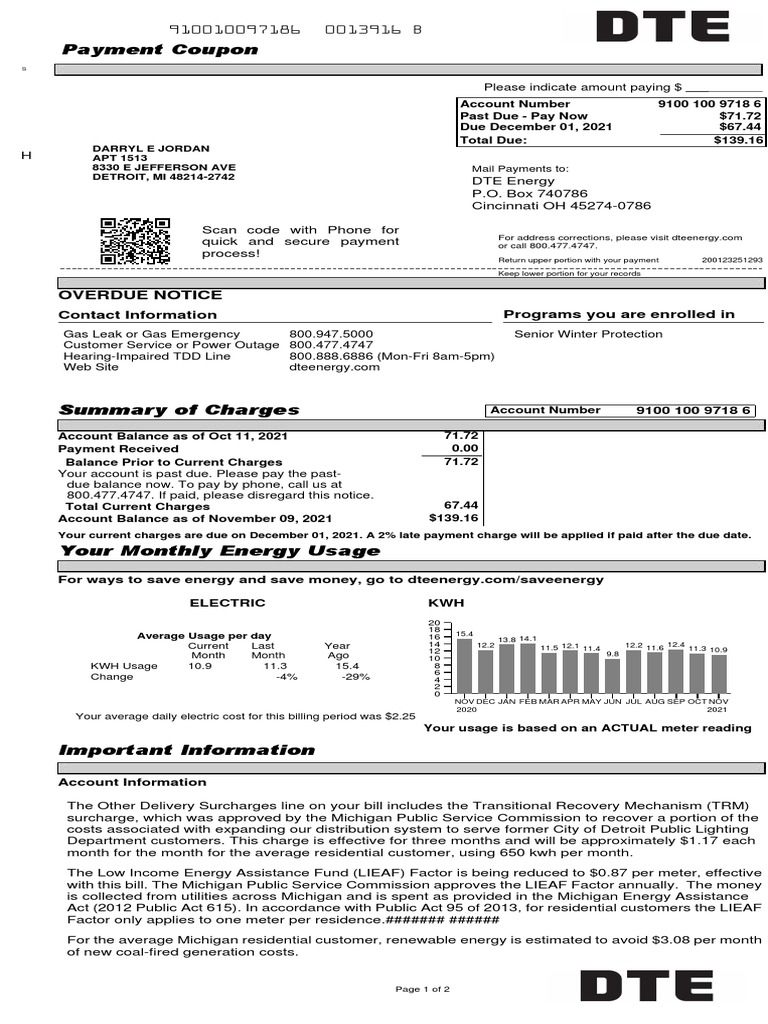 DTE Energy Bill Payment Overview | PDF | Fee | Power (Physics)