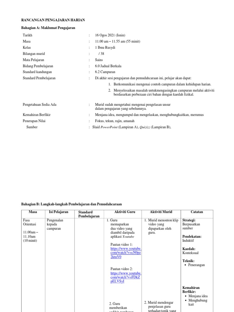 RPH LM 1 (Sains Bab 6.2) | PDF