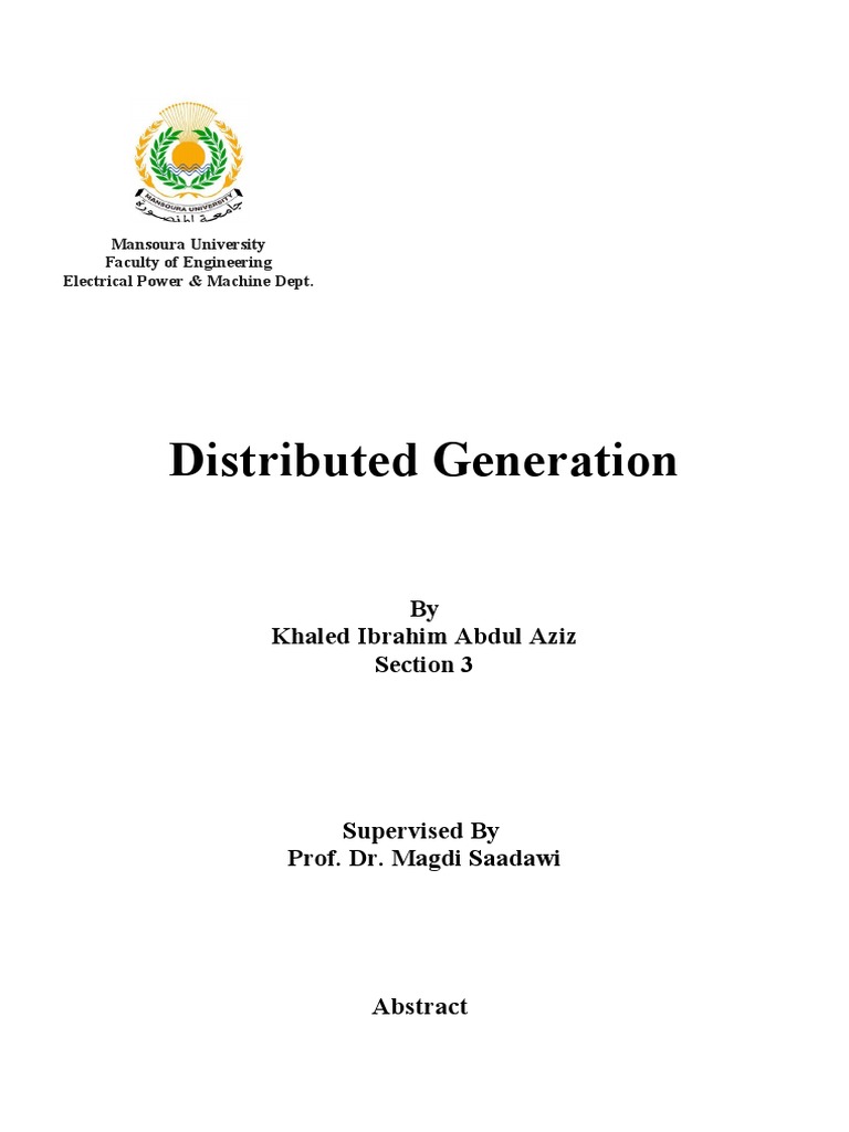 An Analysis of Distributed Generation Technologies and their Benefits ...