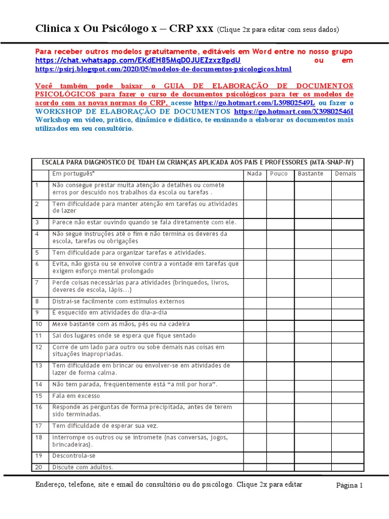 Guia para aplicação da Escala SNAP-IV para diagnóstico de TDAH em ...