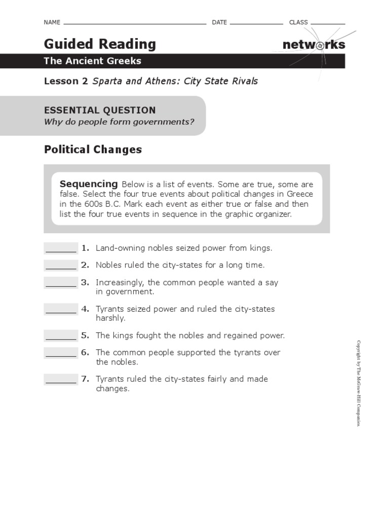 Guided Reading 7-2 Sparta Athens 8th Grade | PDF | Sparta | Ancient Greece