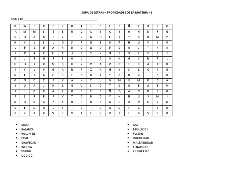 Sopa de Letras Propiedades de La Materia Env | PDF