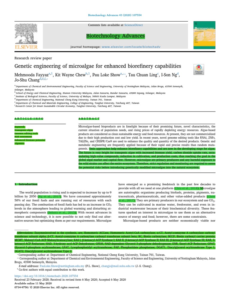 Genetic Engineering of Microalgae For Enhanced Biorefi - 2020 ...