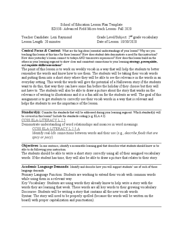 Micro Teaching Lesson Plan | PDF | Vocabulary | Learning