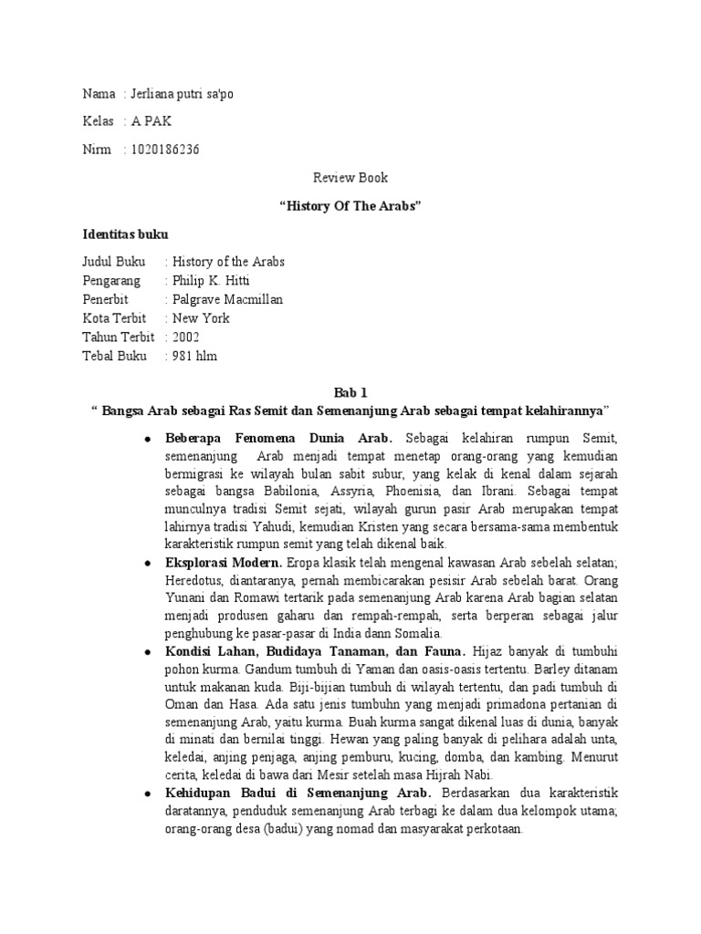 SPPI, Review Book History of The Arabs (Jerliana Putri Sa'Po) | PDF | Sejarah | Agama ...
