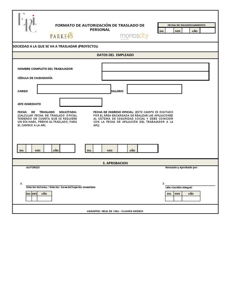 Formato Autorizacion de Traslado | PDF