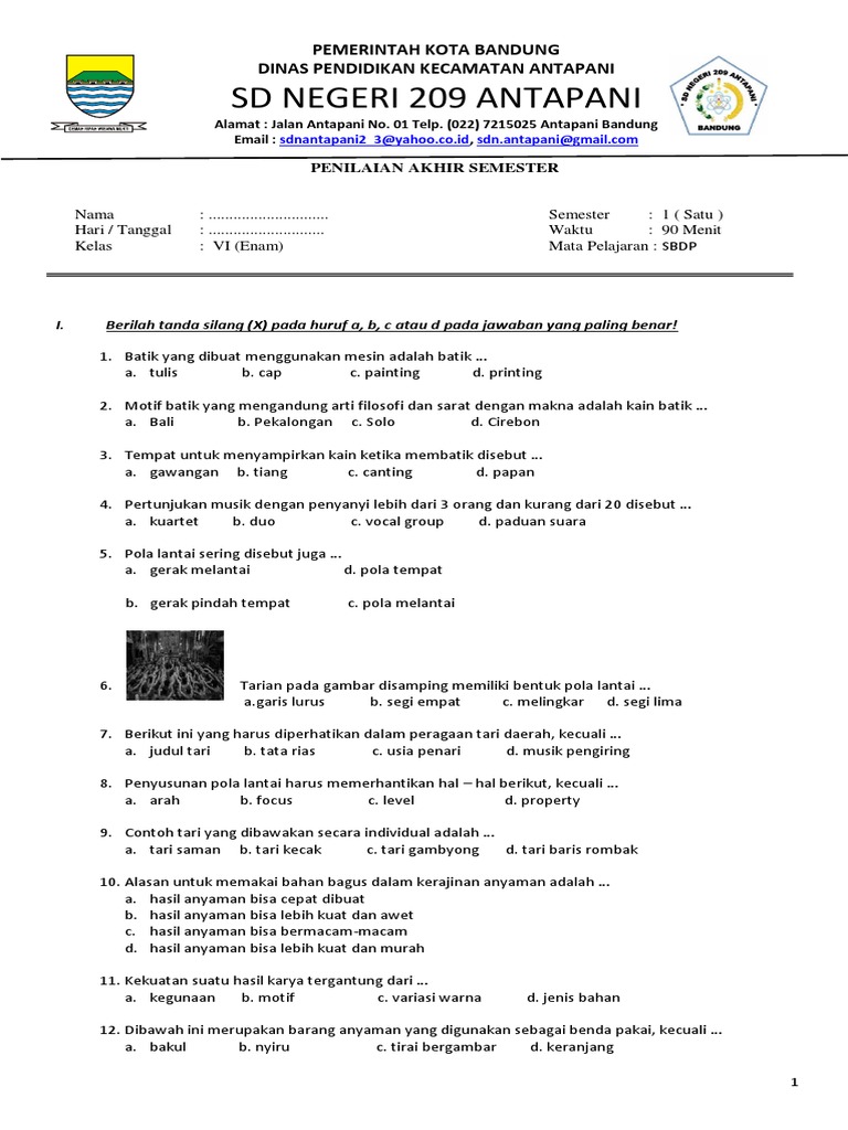 Soal Pas SBDP Kelas 6 | PDF