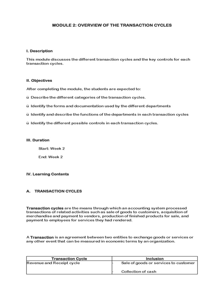 Module 2 - Overview of Transaction Cycles | PDF | Payroll | Accounts ...