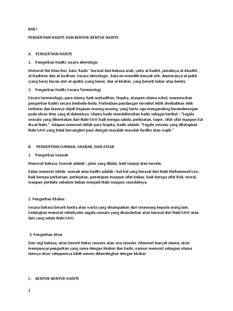 Pengertian dan Bentuk Hadits | PDF