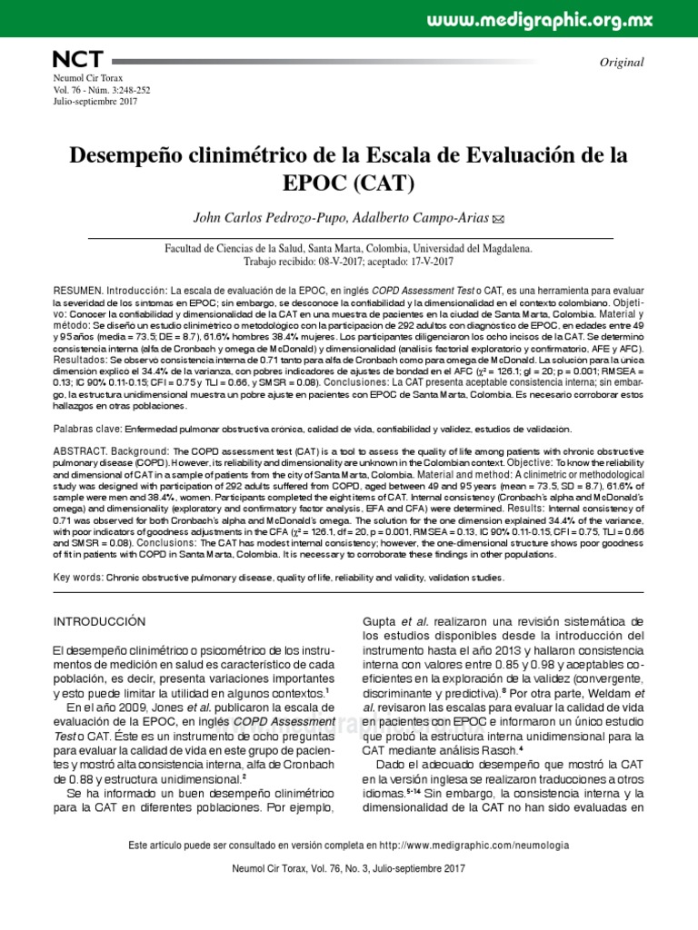 Escala Evaluación CAT EPOC | PDF | Validez (Estadísticas) | Estadísticas