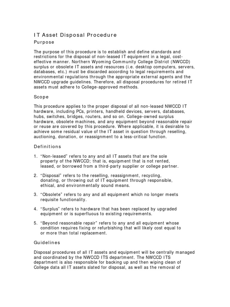 IT Asset Disposal Procedure Guidelines | PDF | Computer Hardware ...