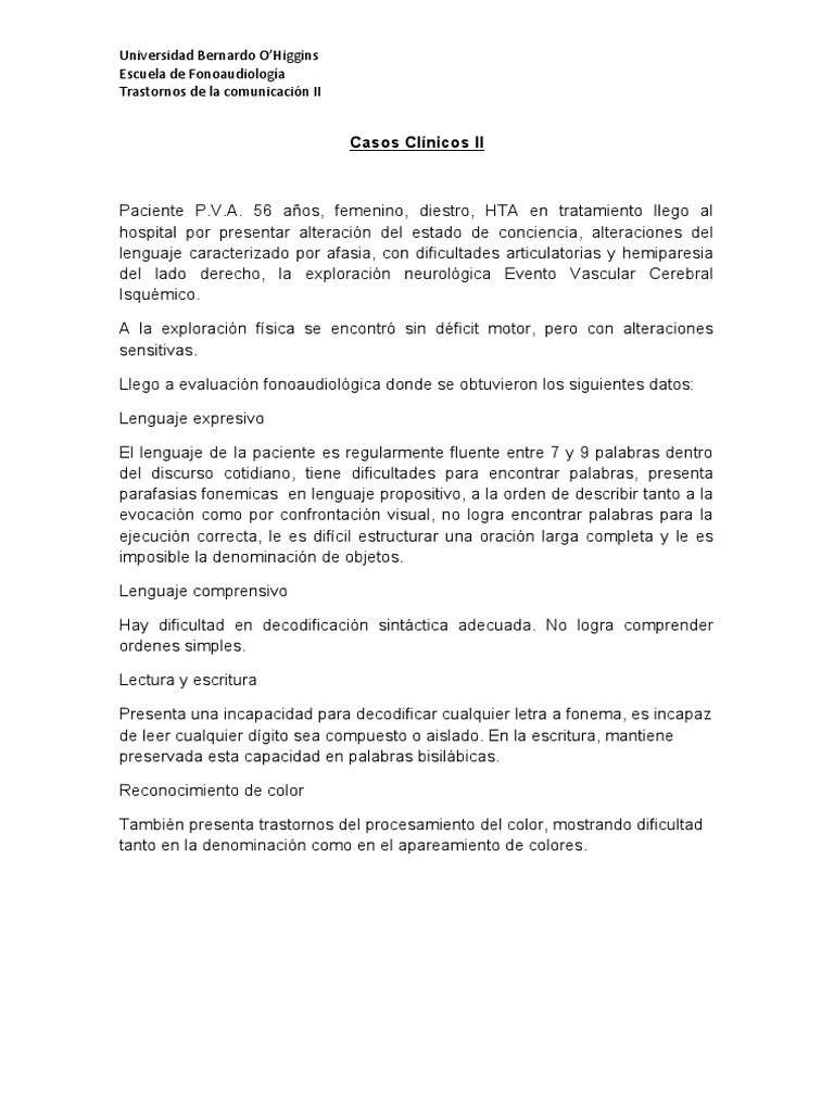 Caso Clinico II | PDF | Afasia | Neurociencia Caso Clinico II | PDF | Afasia | Neurociencia