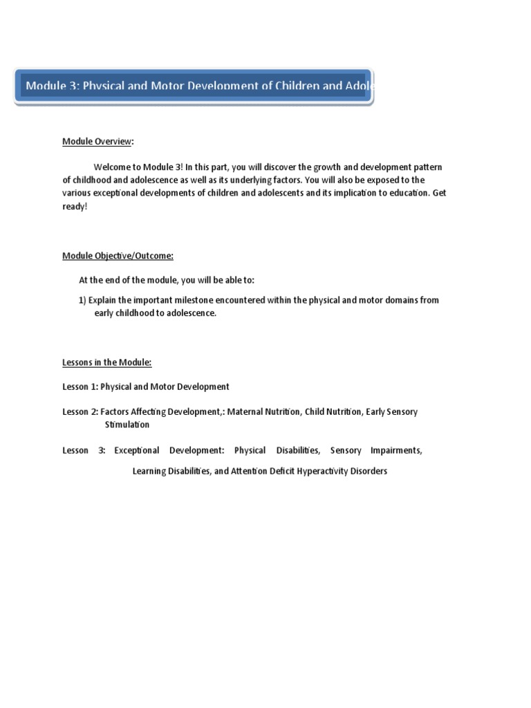 Module 3: Physical and Motor Development of Children and Adolescents ...