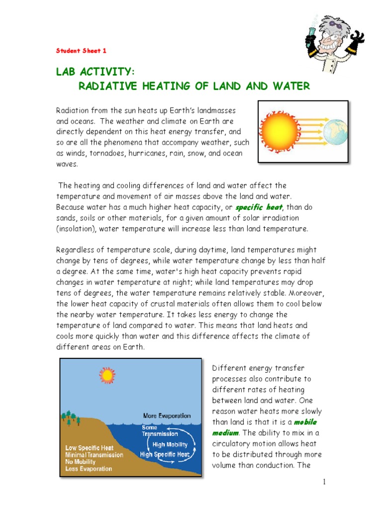 Lab Activity: Radiative Heating of Land and Water: Student Sheet 1 ...
