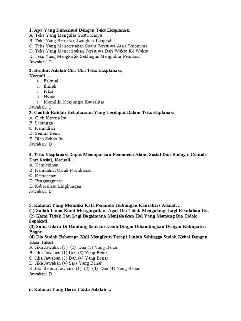 Latihan Soal Teks Eksplanasi Kelas 9 | PDF