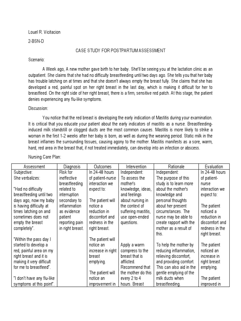 Case Study - Postpartum | Download Free PDF | Breastfeeding | Health Care