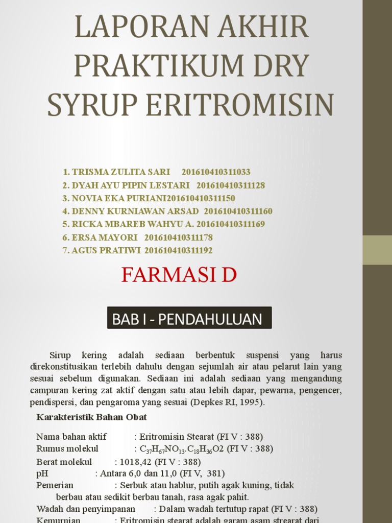 Laporan Akhir Praktikum Dry Syrup Eritromisin | PDF