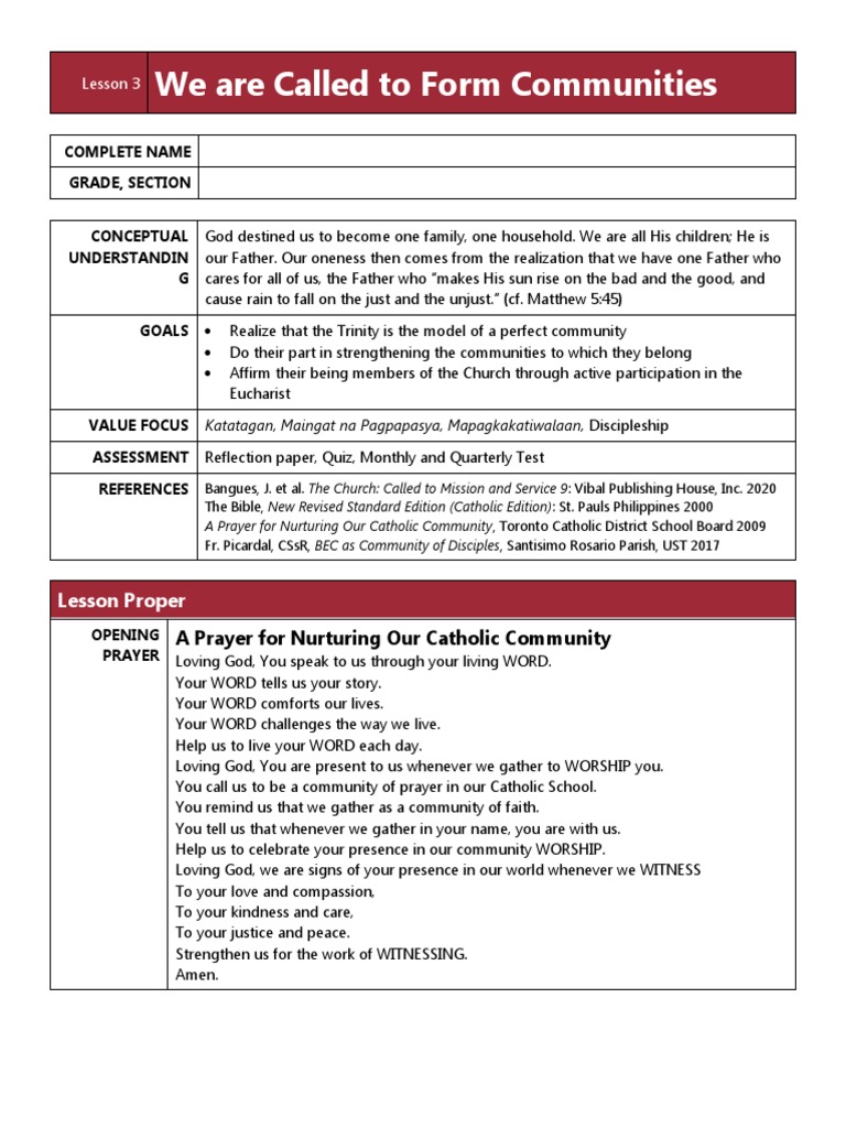 We Are Called To Form Communities: A Prayer For Nurturing Our Catholic ...