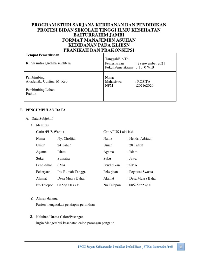 Format Askeb Pranikah untuk Catin | PDF