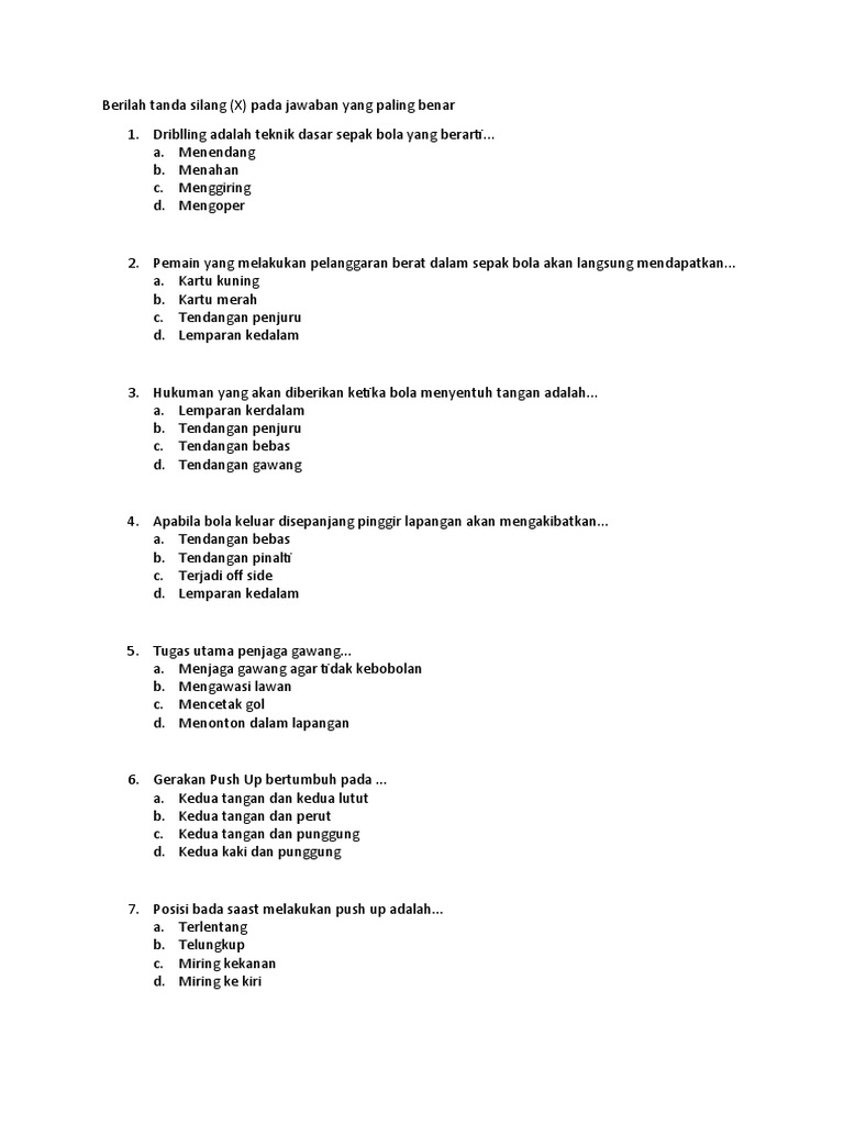 Soal Pjok Kelas 5 Semester 2 | PDF