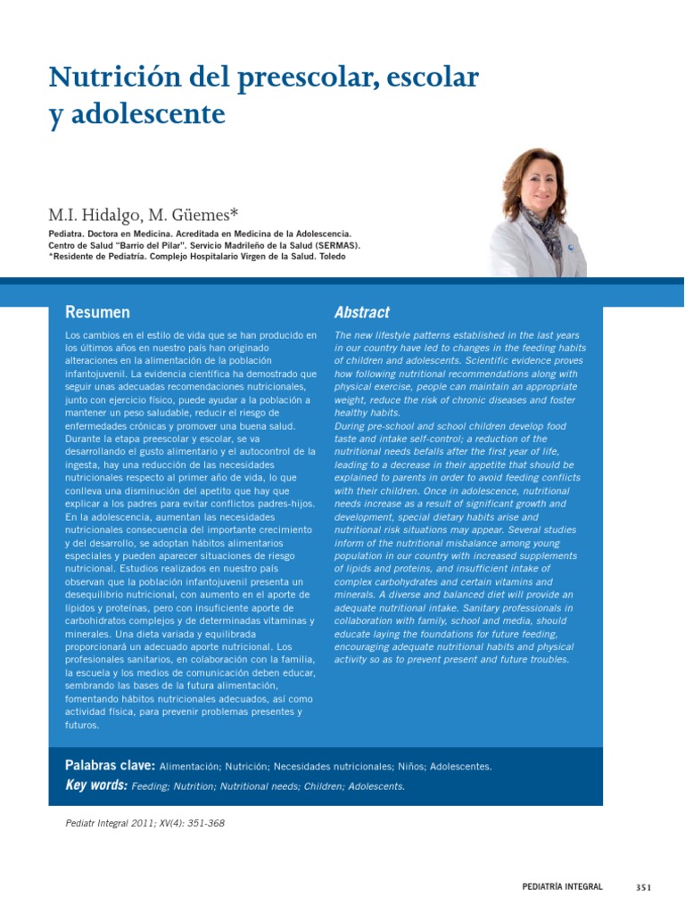 Nutricion Preescolar Escolar y Adolescente | PDF | Dieta | Dieta (Nutrición)