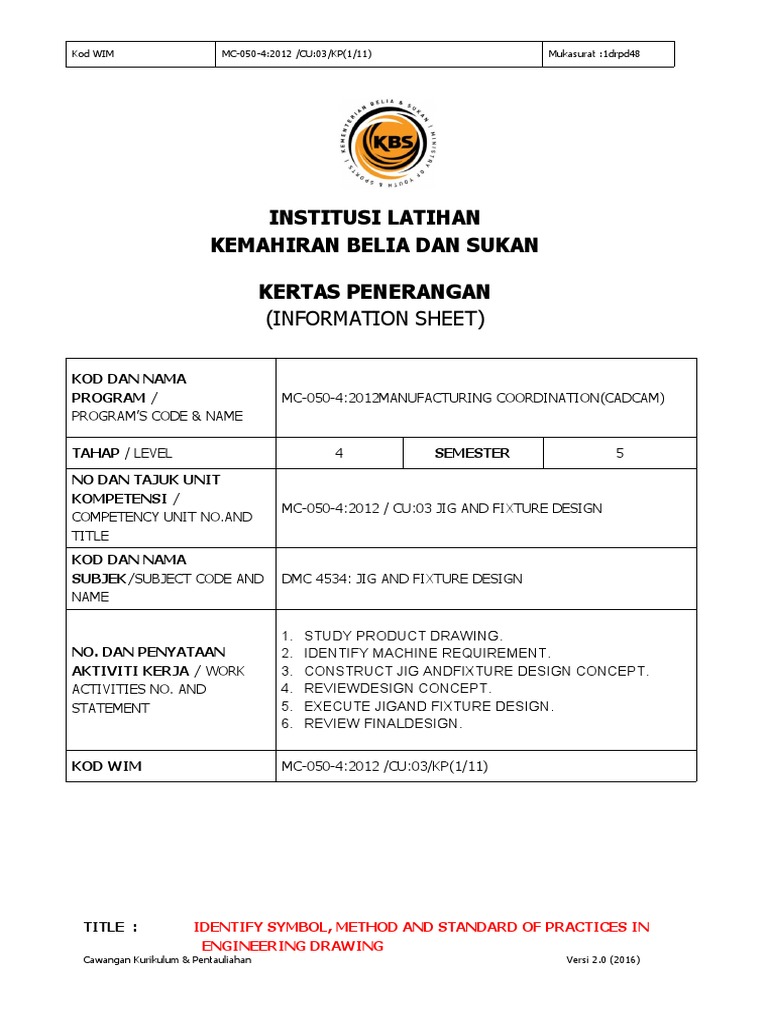 10-1 - (1.11) - Kertas Penerangan (KP) Cu03 JNF - Identify Symbol, Method and Standard of ...