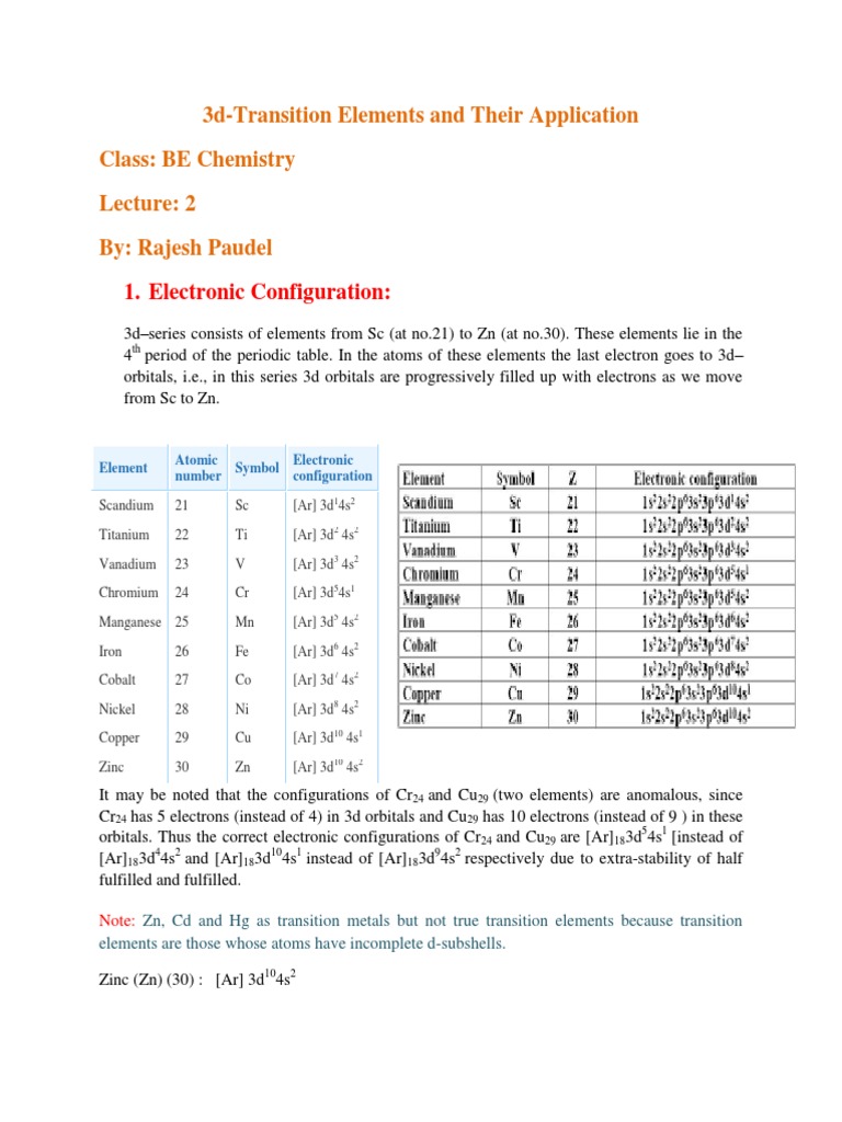 IInd BE Chemistry Transition Elements | Descargar gratis PDF ...