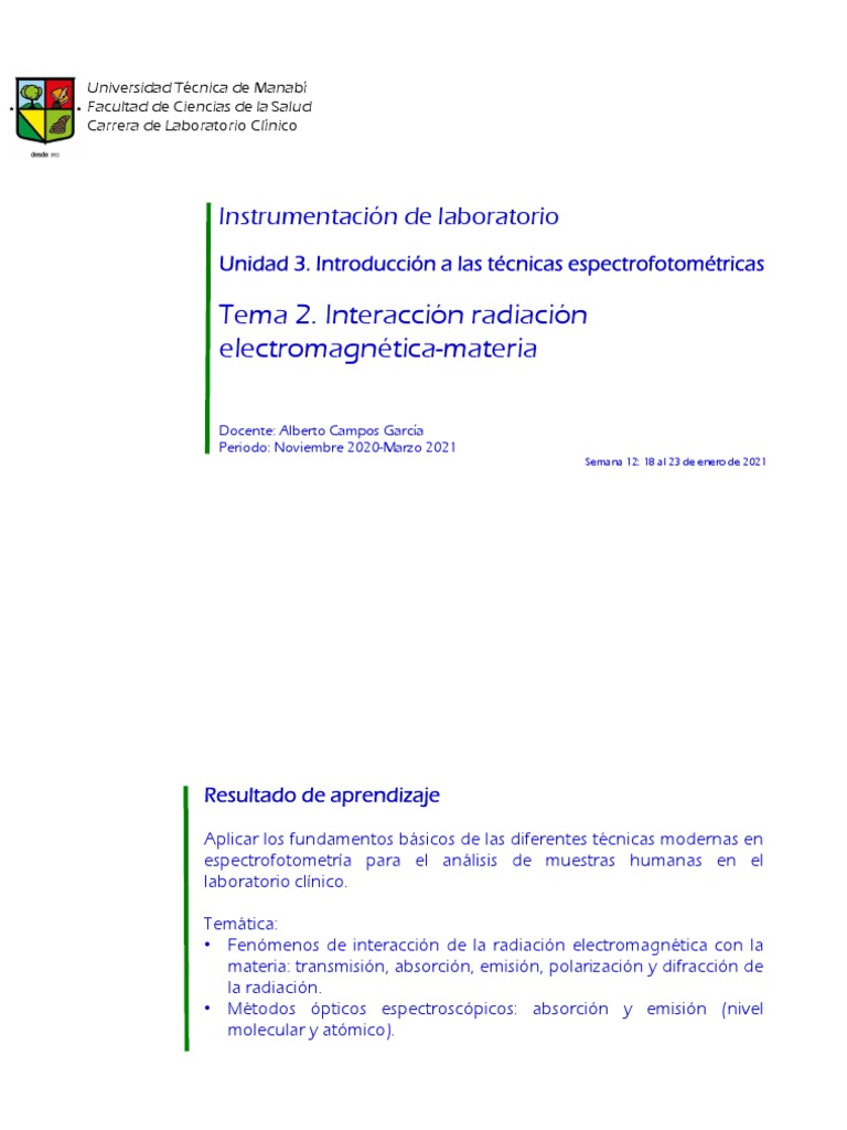 U3. Tema 2. Interacción Radiación Electromagnética-Materia | PDF | Radiación electromagnética ...