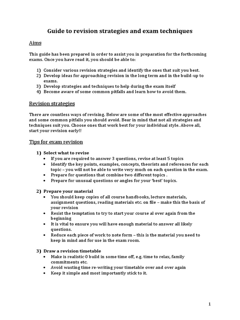 Exam Revision Strategies & Techniques | PDF | Test (Assessment) | Mind