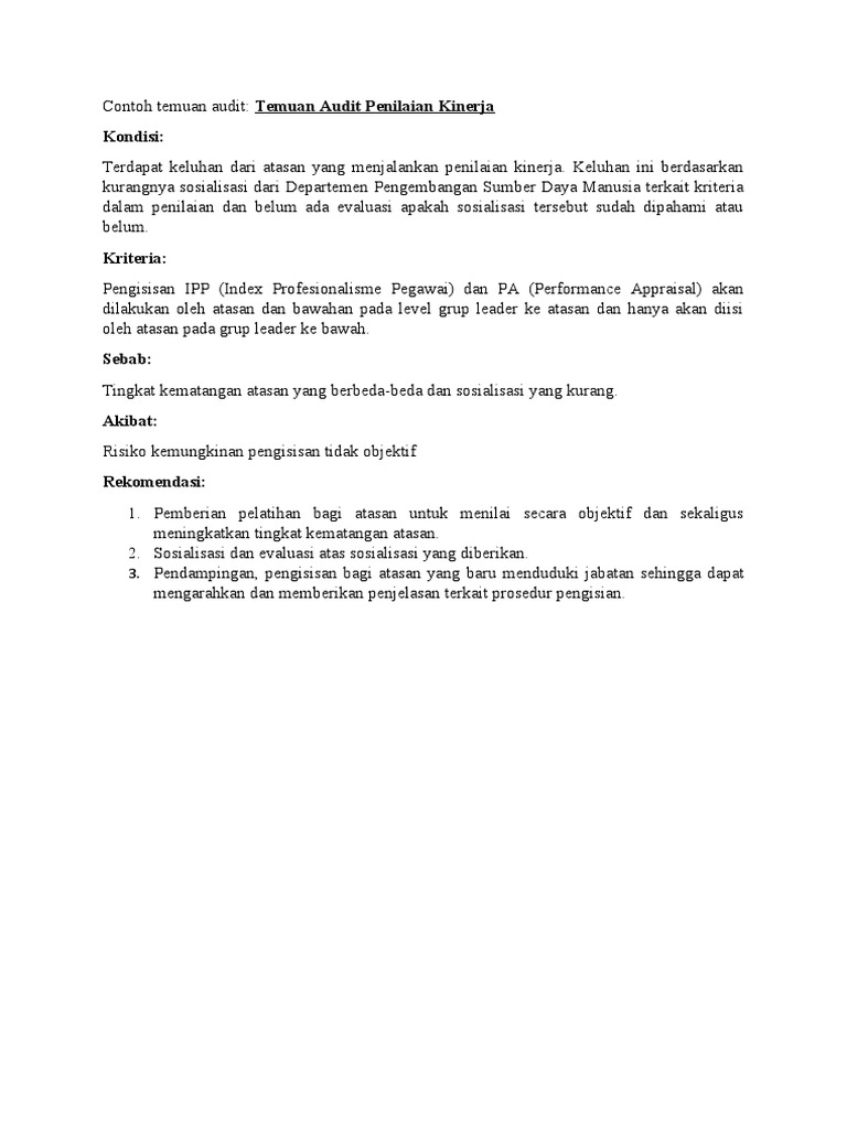 Contoh Temuan Audit | PDF