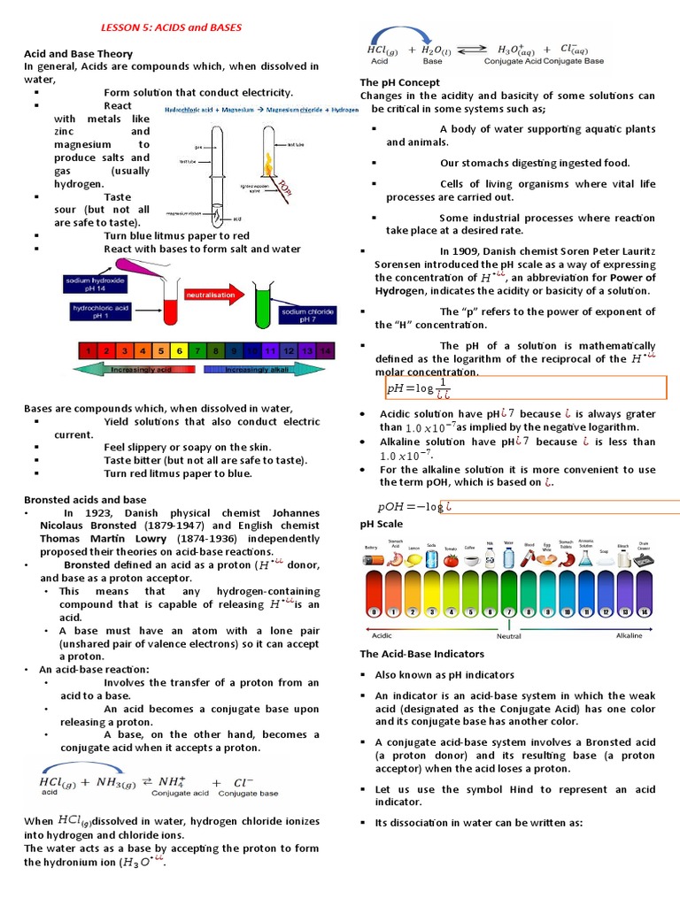 Lesson 5: Acids and Bases | Download Free PDF | Acid | Ph