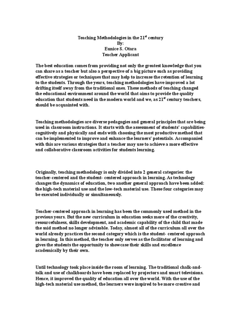 Teaching Methodologies in The 21st Century | PDF | Teachers | Learning