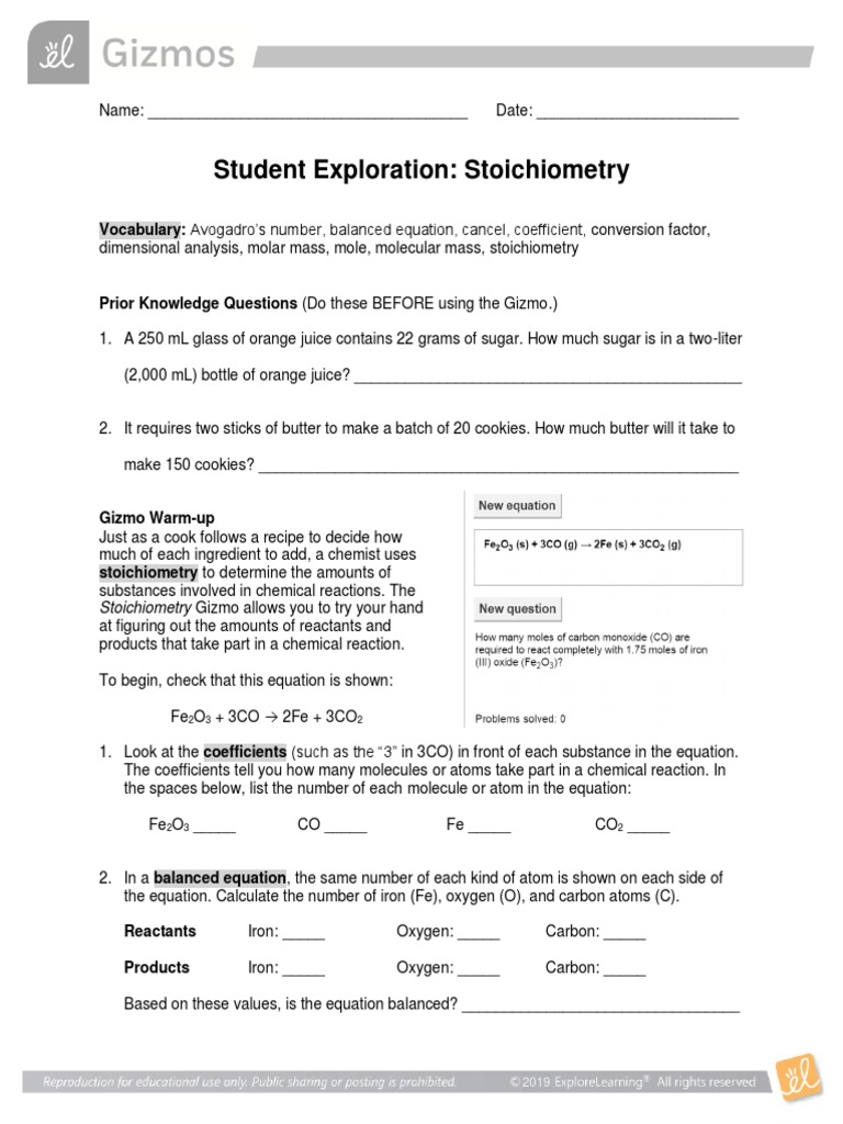 Stoichiometry Gizmo | PDF | Mole (Unit) | Stoichiometry