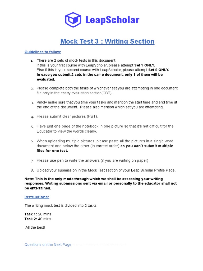 Mock Test 3: Writing Section: Guidelines To Follow | PDF | Cognition ...