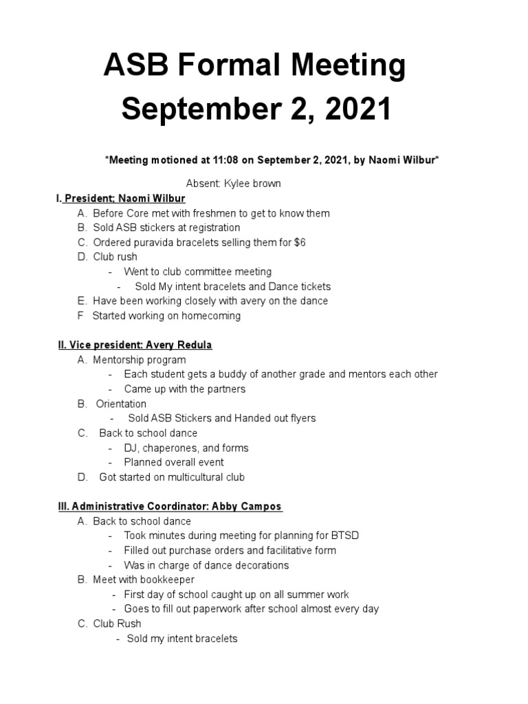 Asb Meeting Minutes Aug 2021 | PDF | Sports & Recreation