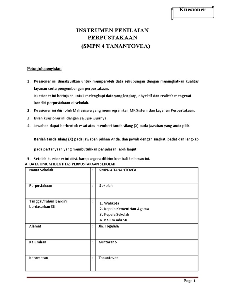 Kuesioner Andi Alfarizki A11118171 | PDF