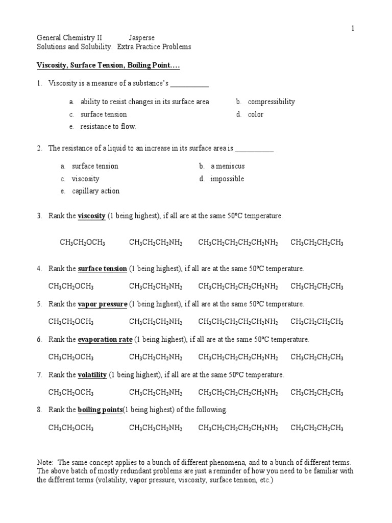 Test1 Solutions Practice Problems | PDF | Solution | Solubility
