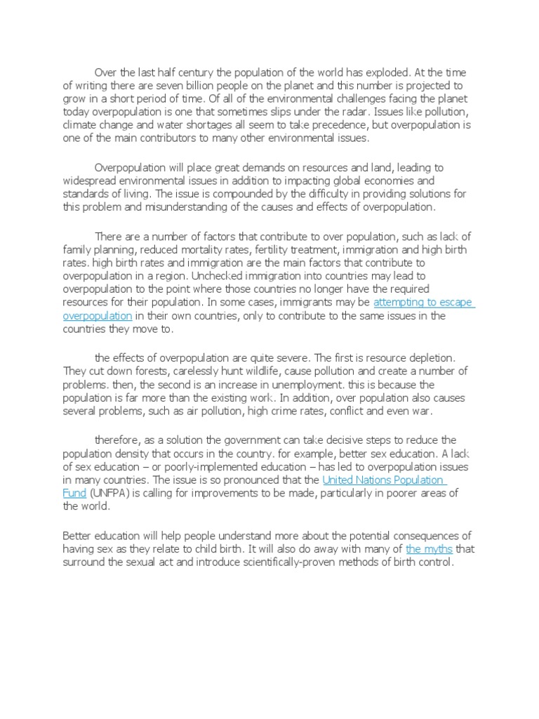 Problems Due To Overpopulation | PDF | Human Overpopulation | Pollution