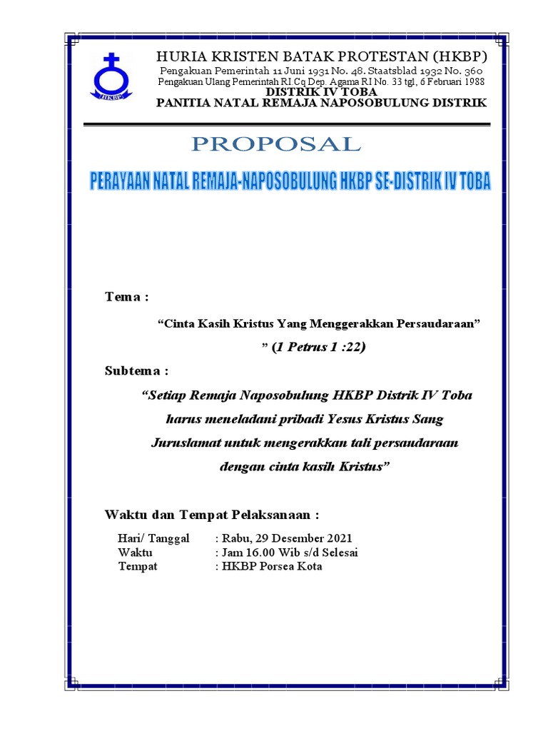 Contoh Proposal Natal Naposo HKBP Dikonversi | PDF | Ilmu Sosial | Kajian Bahasa Asing