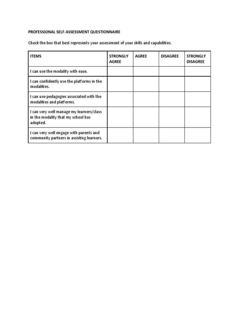 Professional Self-Assessment Questionnaire | PDF