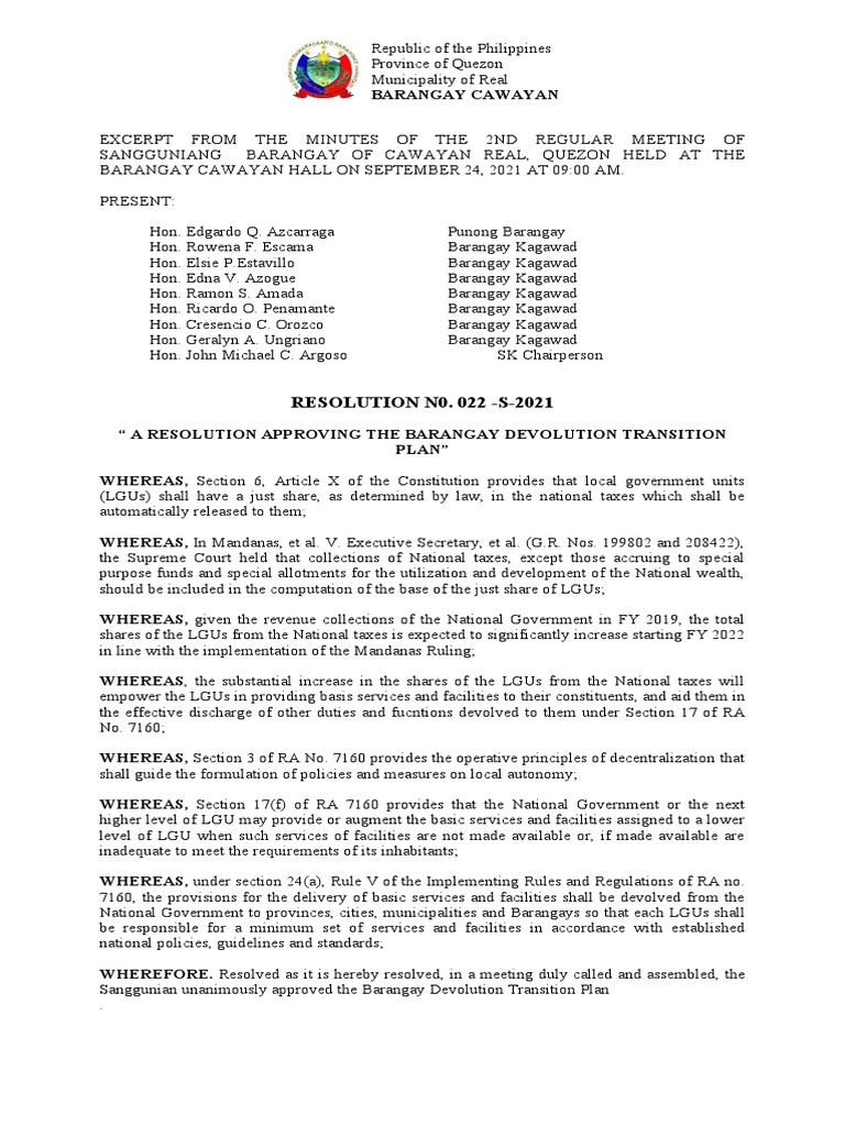 Resolution No. 22 Bdc-2021 (Approving DTP) | PDF | Legal Documents ...