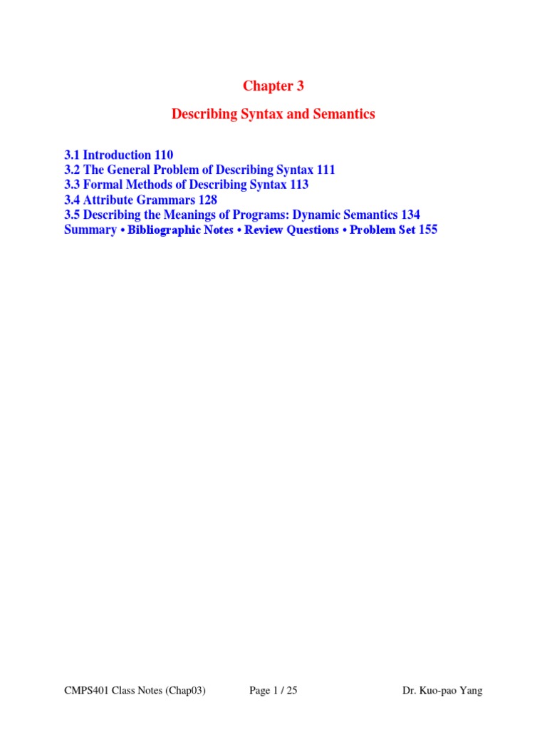 Describing Syntax and Semantics: CMPS401 Class Notes (Chap03) Page 1 / ...