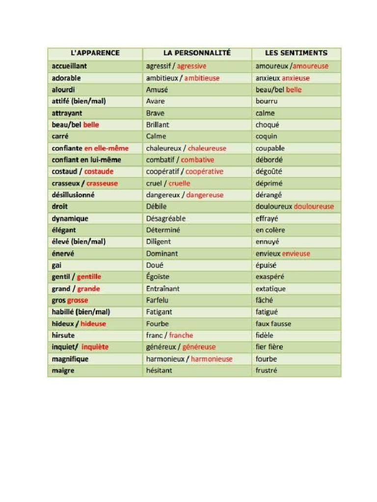 Listes Des Adjectifs en Francais | PDF