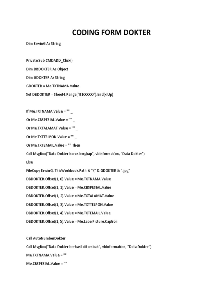 Coding Form Dokter | Download Free PDF | Computer Programming | Computing
