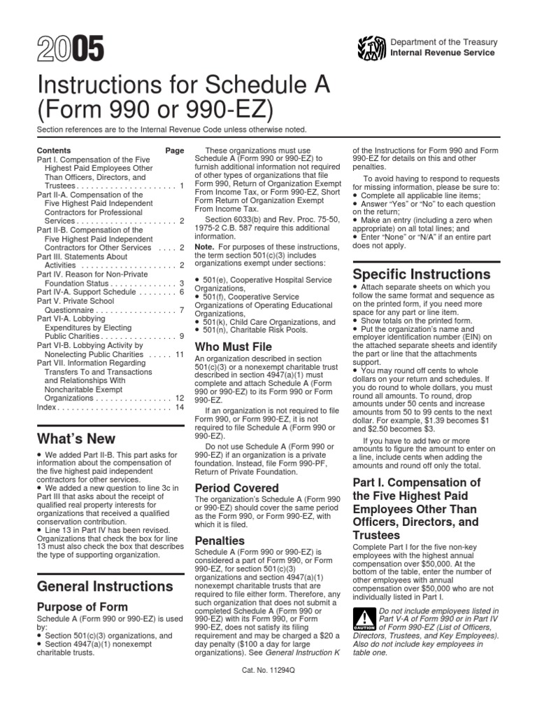 Instructions For Schedule A (Form 990 or 990-EZ) : Pager/Sgml | PDF ...