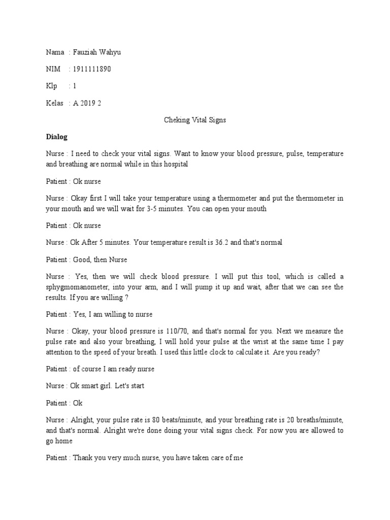 Fauziah Wahyu 1911111890 Kelompok 1 A 2019 2 - Skillab Cheking Vital ...