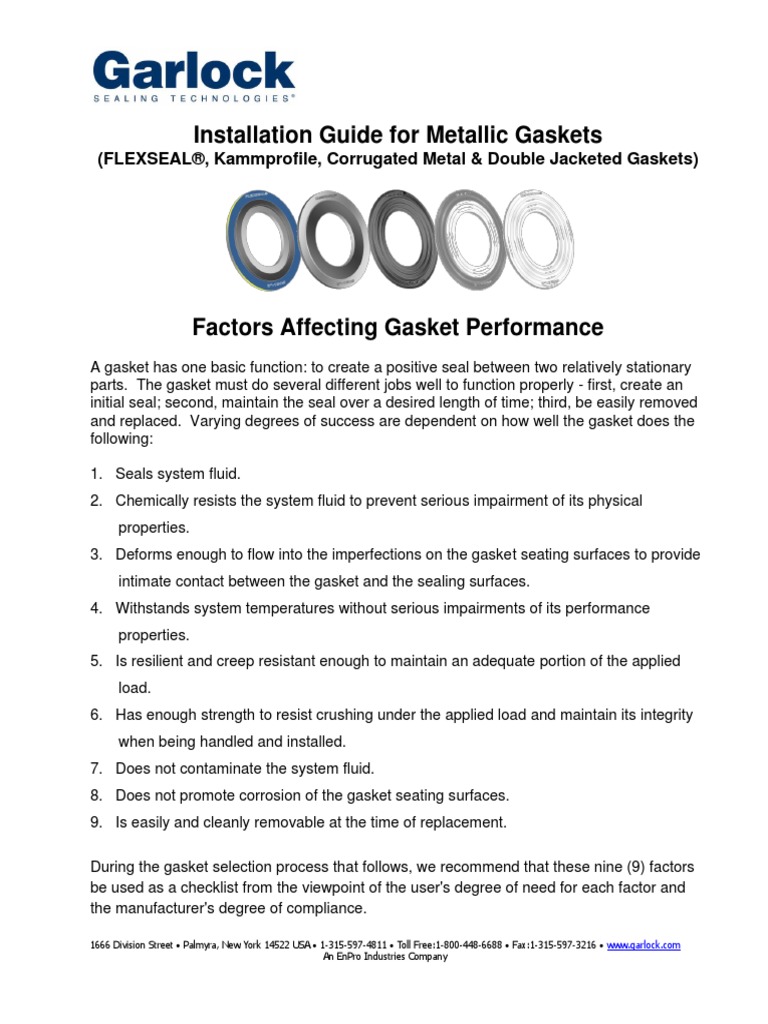 Metallic Gaskets - Installation & Torque - October 2020 | PDF | Nut ...