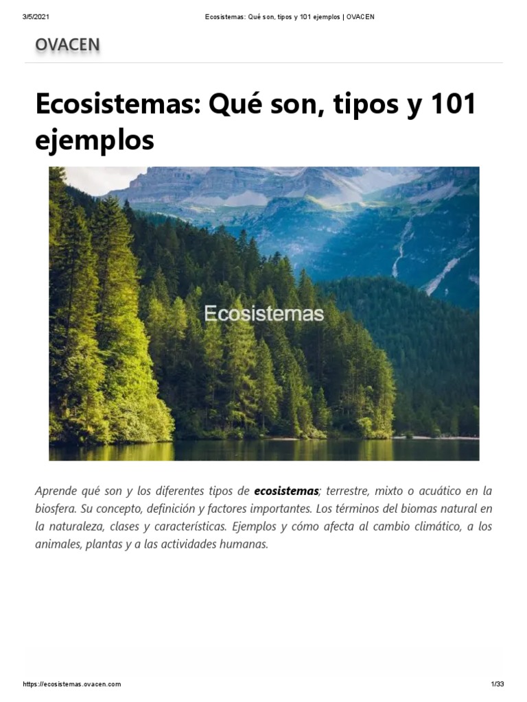 Ecosistemas - Qué Son, Tipos y 101 Ejemplos - OVACEN | PDF | Ecosistema | Habitat